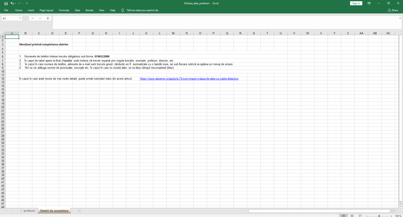 Cum import un tabel cu profesori? - Manual web - Adservio