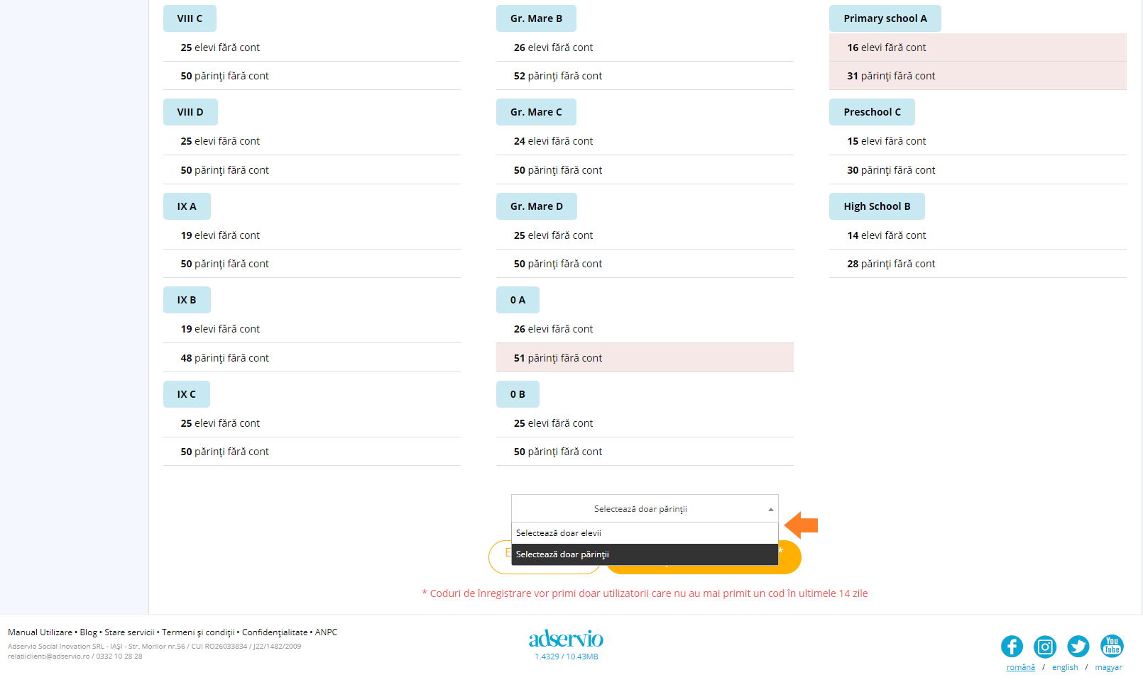 Cum trimit coduri de înregistrare elevilor și părinților - Manual web ...
