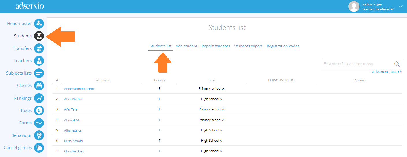 How do I edit a student's personal data? - Manual web - Adservio